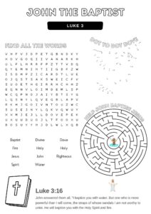 John the Baptist Multi Activity Sheet - Free Bible Worksheets
