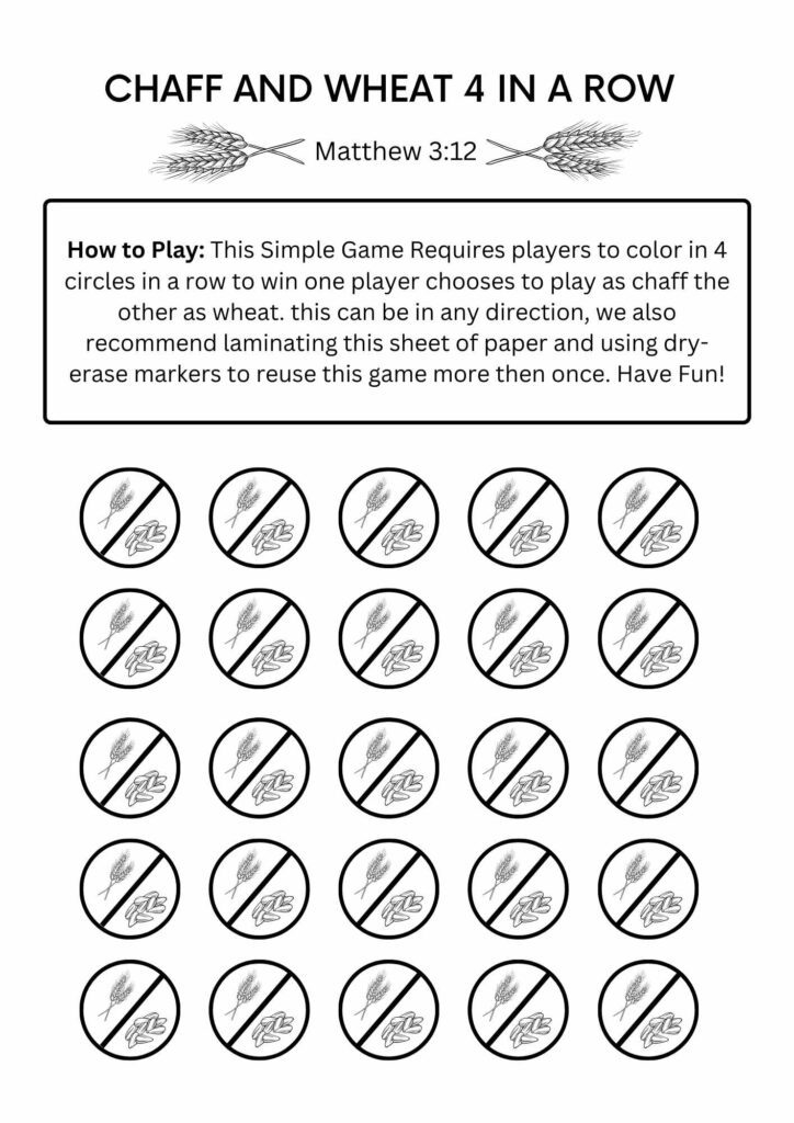 Matthew 3:12 Chaff and Wheat 4 in a Row Free Printable Game - Free ...