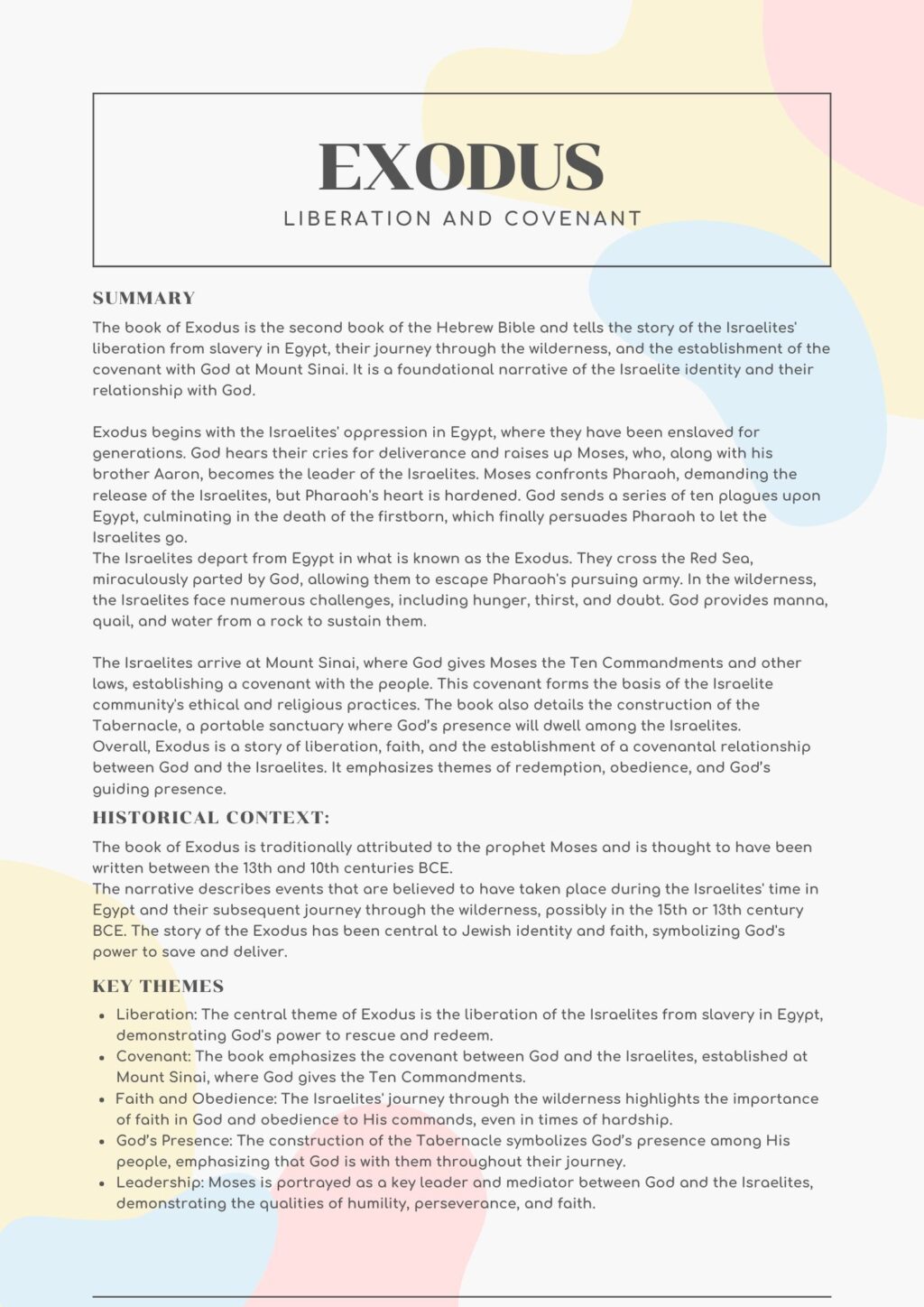 The Pentateuch (Torah or Law) Bible Summary Sheets – Download All 5 ...