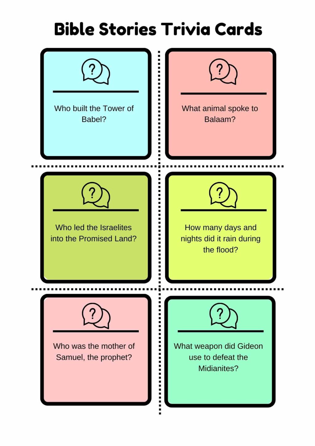 Bible Trivia Story themed Printable Cards | Fun and Engaging Bible ...