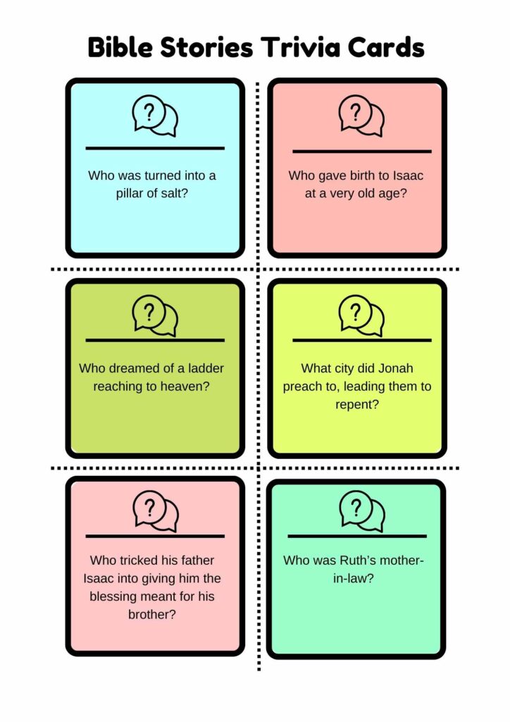 Bible Trivia Story themed Printable Cards | Fun and Engaging Bible ...