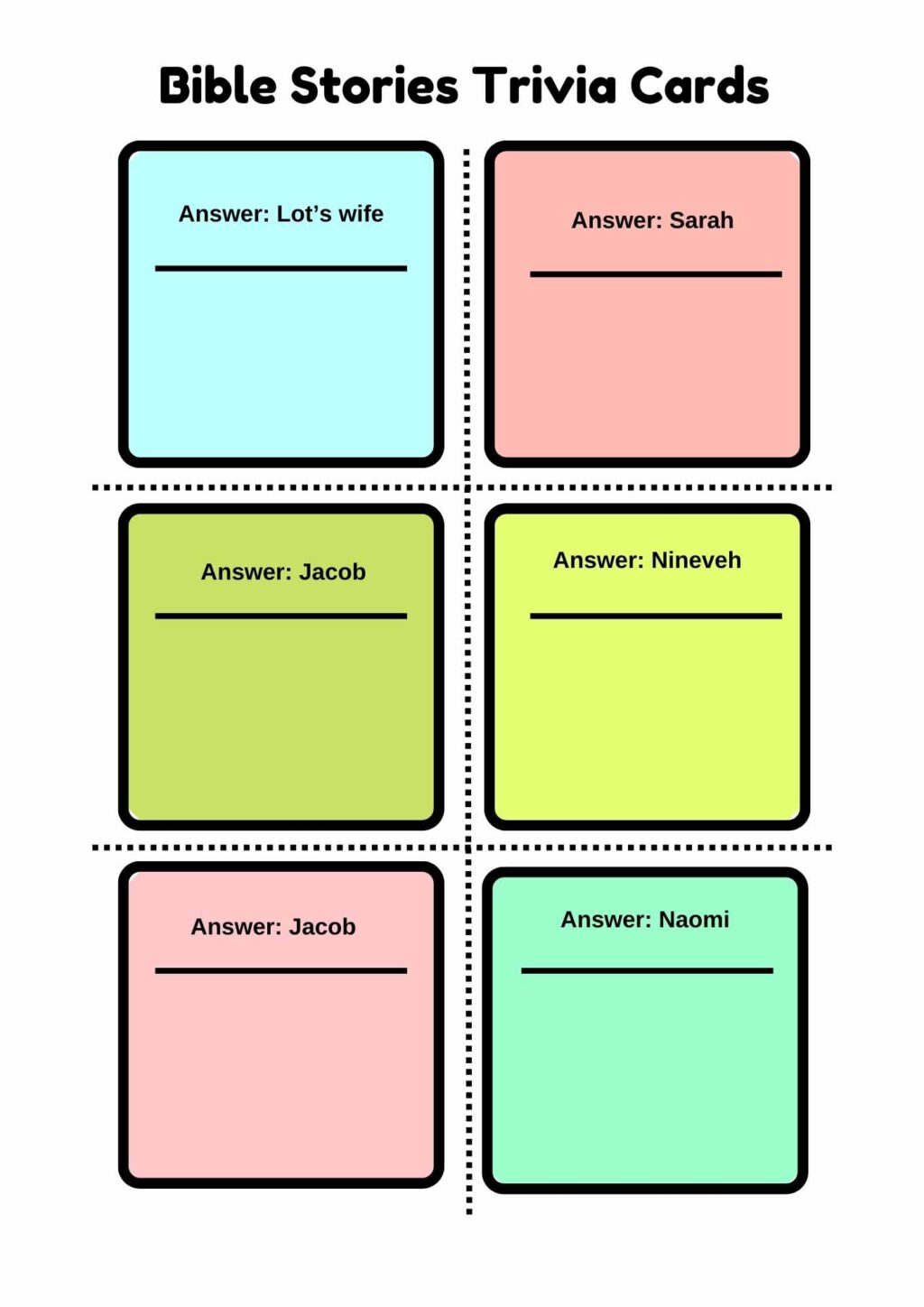 Bible Trivia Story themed Printable Cards | Fun and Engaging Bible ...