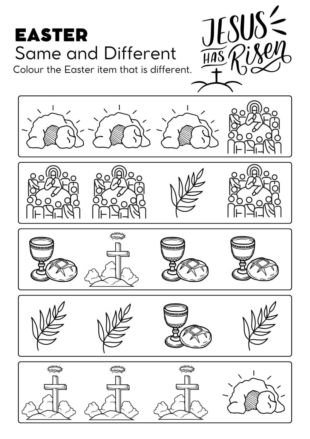 Easter Same and Different Worksheet (Black and White Coloring Activity ...