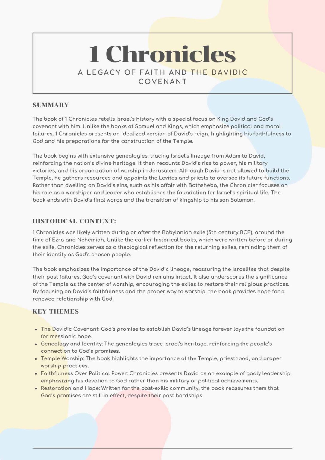 The Historical Books of the Bible – Printable Bible Summary Sheets ...