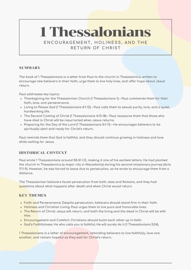 1 Thessalonians Bible Summary Sheet Printable – Living in Hope and ...