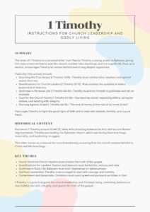 1 Timothy Bible Summary Sheet Printable – Biblical Leadership and Christian Conduct - Free Bible ...