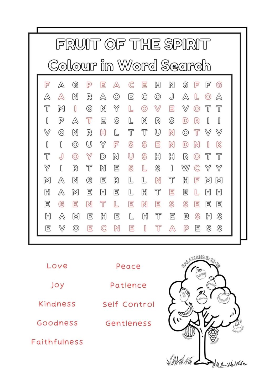 Fruit of the Spirit Colour/Color in Word Search Printable | Fun ...