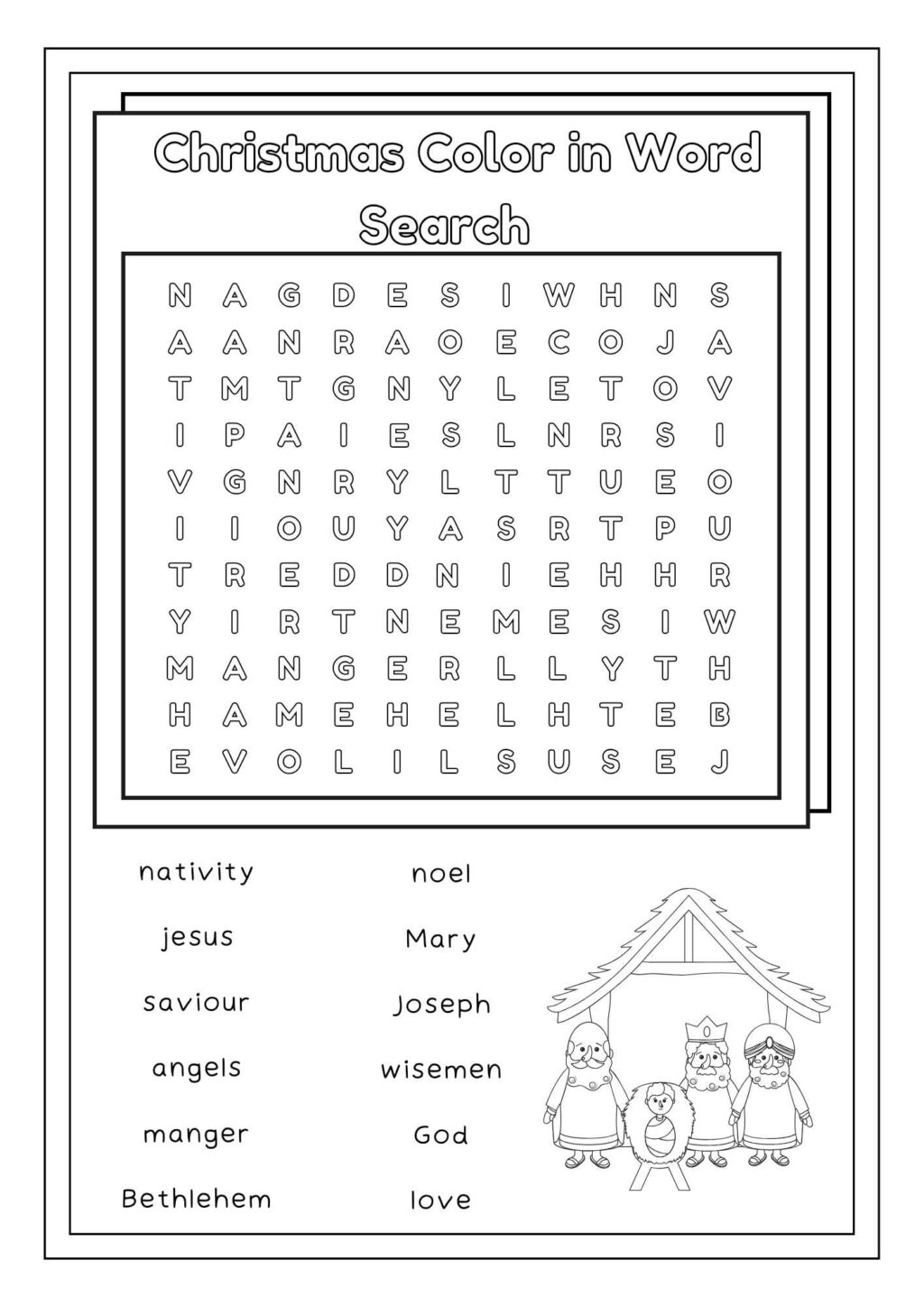 Christmas Color-In Word Search Worksheet (Perfect for Churches & Kids ...