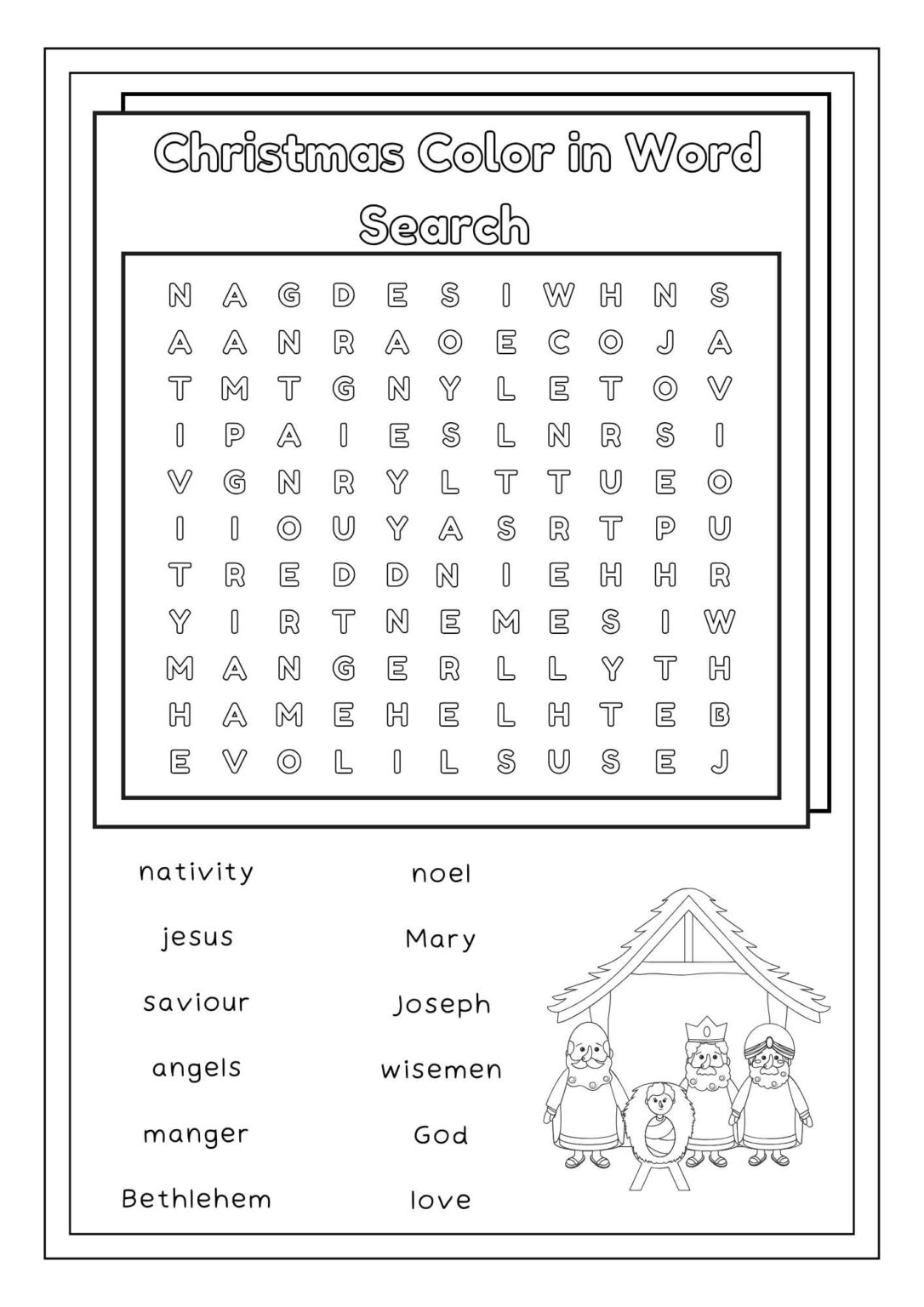 Christmas Color-In Word Search Worksheet (Perfect for Churches & Kids ...