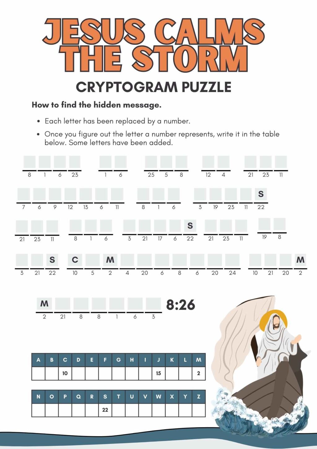 Jesus Calms the Storm – Cryptogram Puzzle (Printable Download!) - Free ...