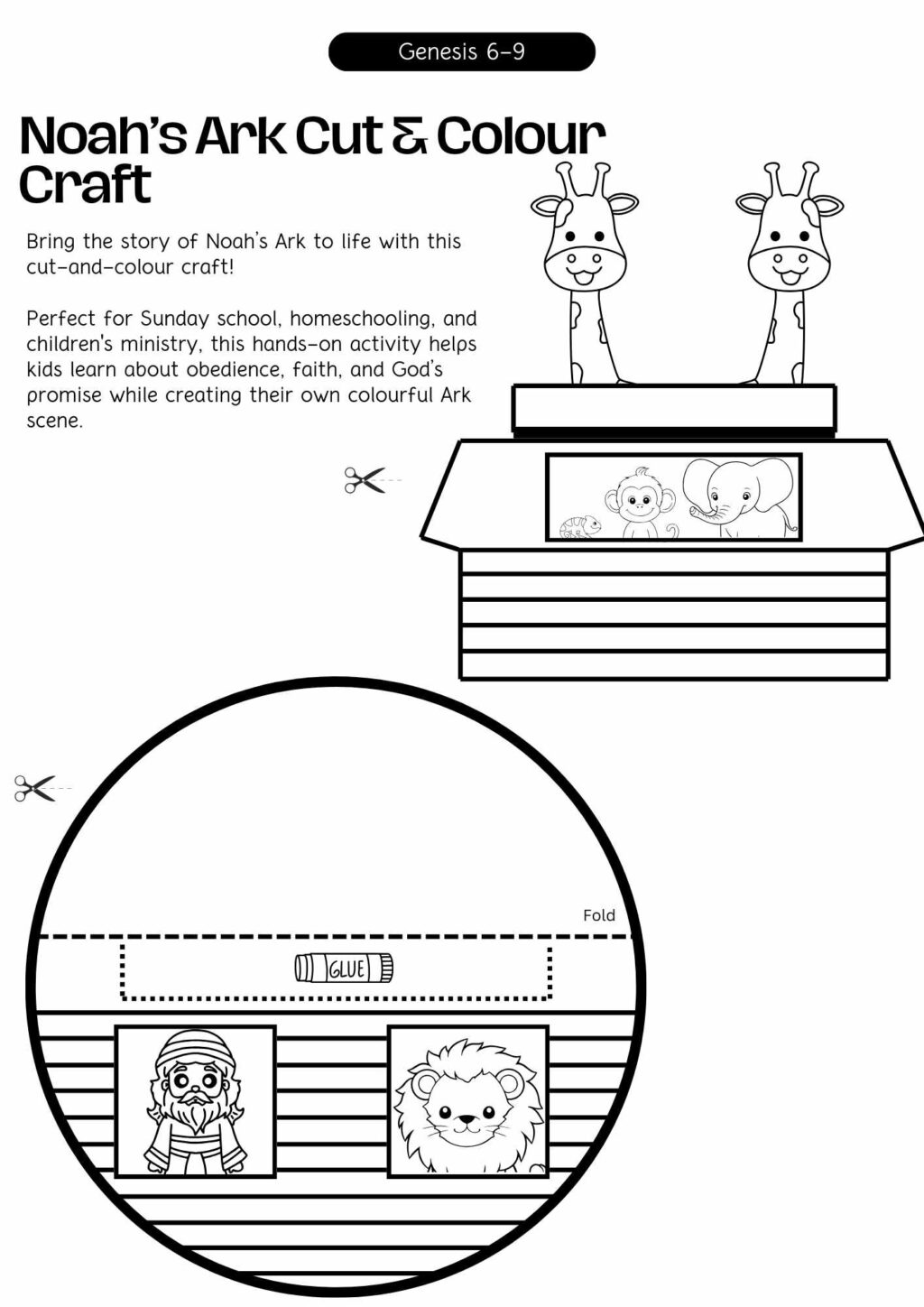 Noah’s Ark Cut & Colour Craft – Free Printable Bible Activity for Kids ...