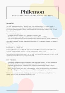 Philemon Bible Summary Sheet Printable – The Power of Forgiveness and Christian Love - Free ...
