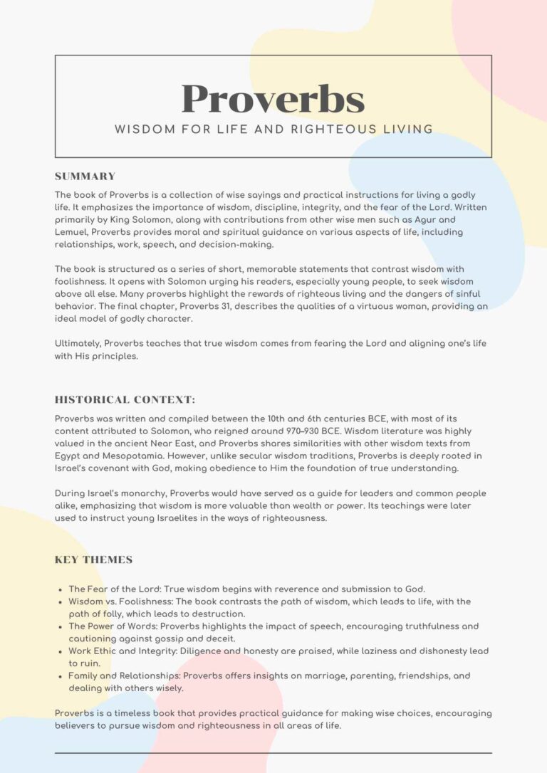 Proverbs Bible Summary Sheet Printable – Living with Godly Wisdom ...