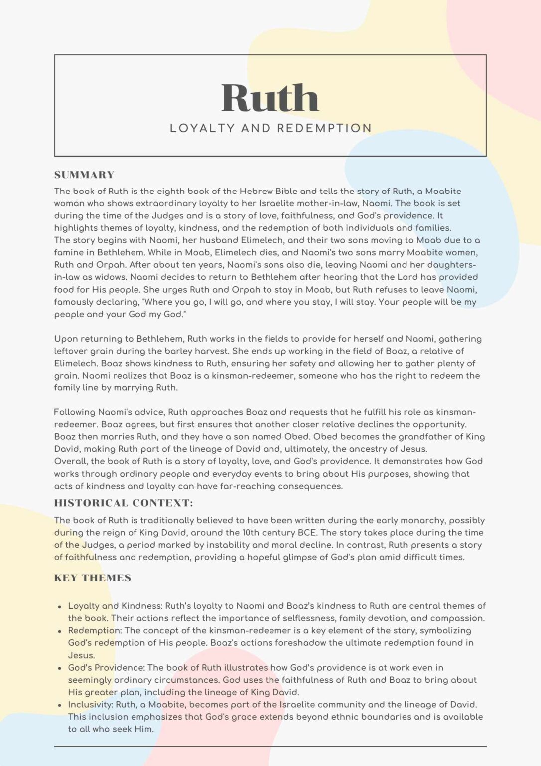 The Historical Books of the Bible – Printable Bible Summary Sheets ...