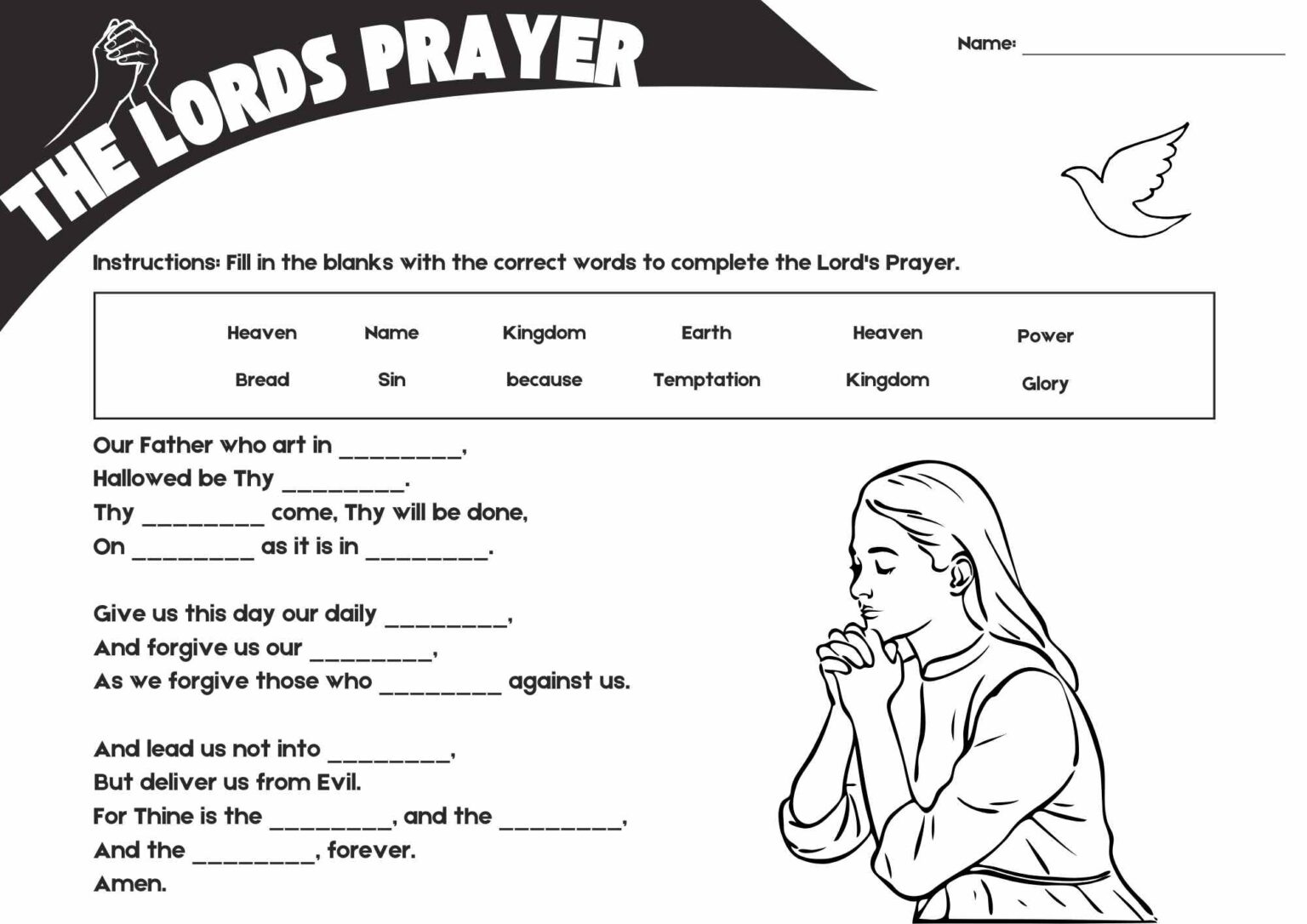 Fill-in-the-Blank Printable: The Ten Commandments & The Lord's Prayer ...