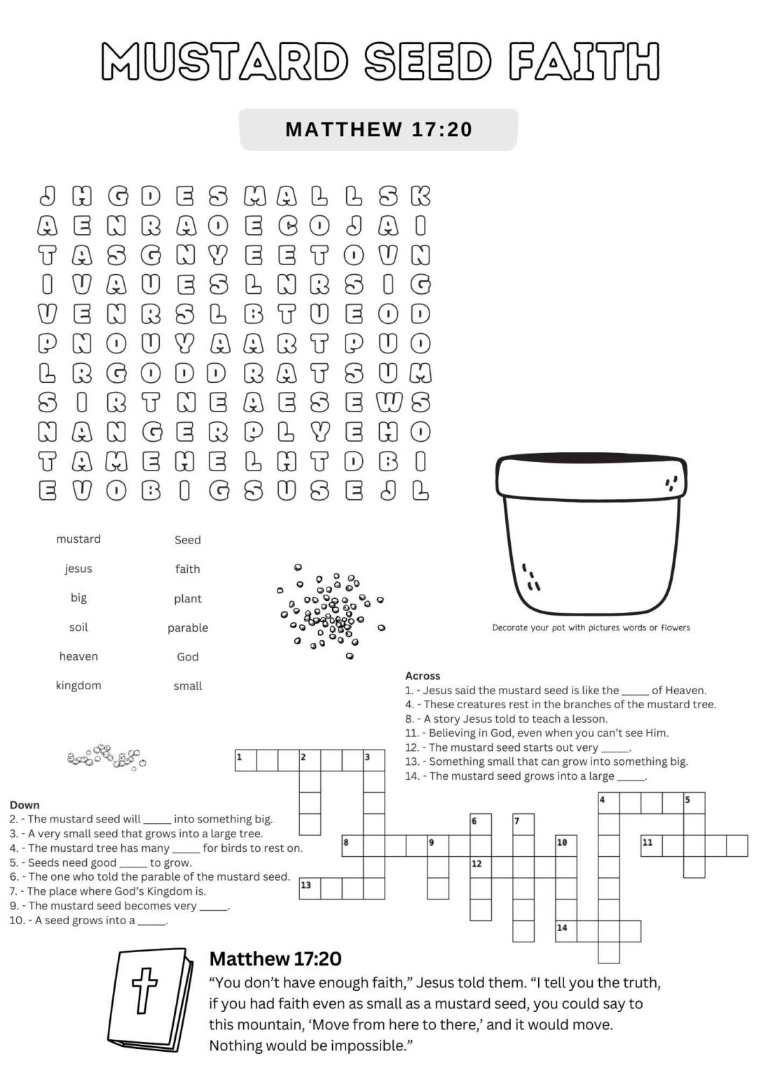 Parable of the Mustard Seed Multi Worksheet Activity Pack – 8 ...