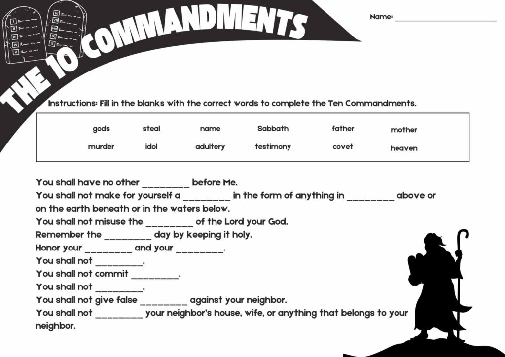 Fill-in-the-Blank Printable: The Ten Commandments & The Lord's Prayer ...