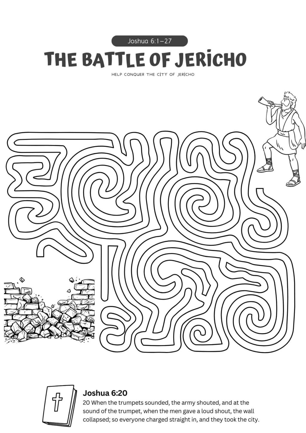 The Battle of Jericho – Walls Fall Down: 6 Bible Activity Sheet with ...