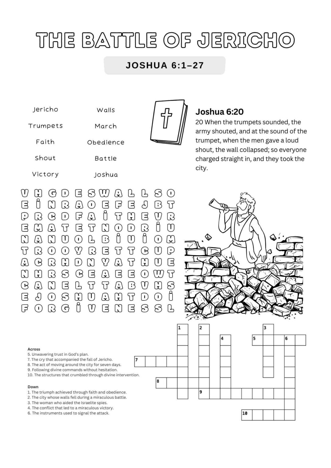 The Battle of Jericho – Walls Fall Down: 6 Bible Activity Sheet with ...