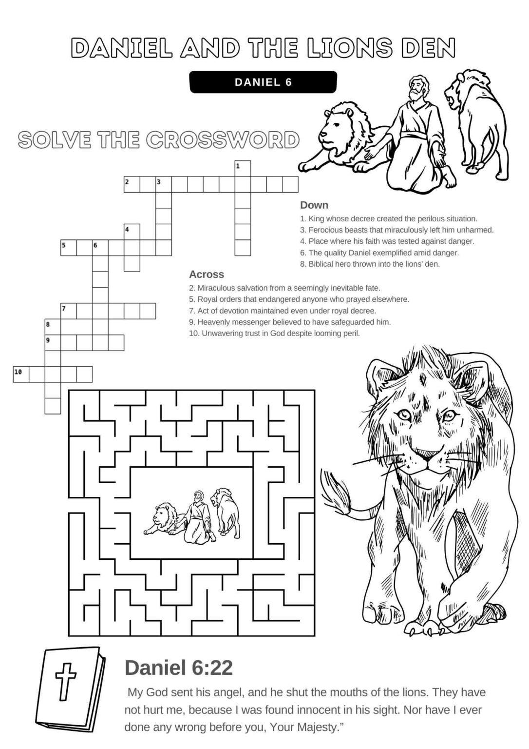 Daniel and the Lions' Den Scene Coloring & Multi-Activity Sheet - Fun ...