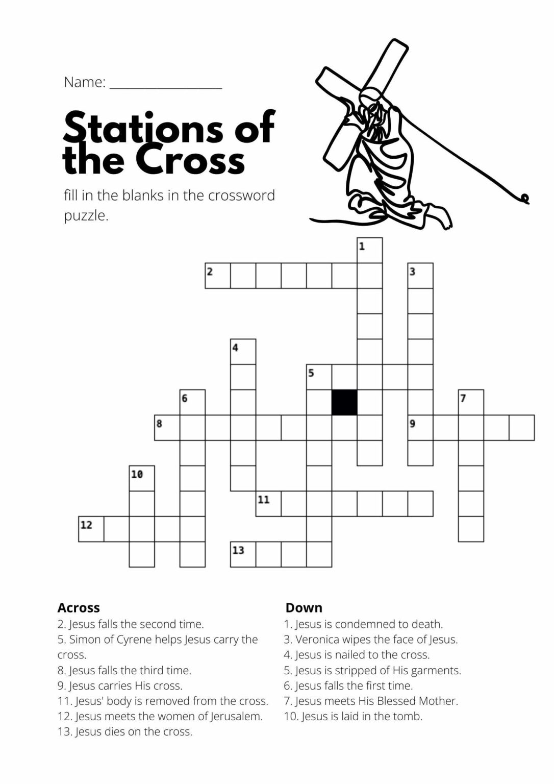 Stations of the Cross Crossword Printable - Free Bible Worksheets