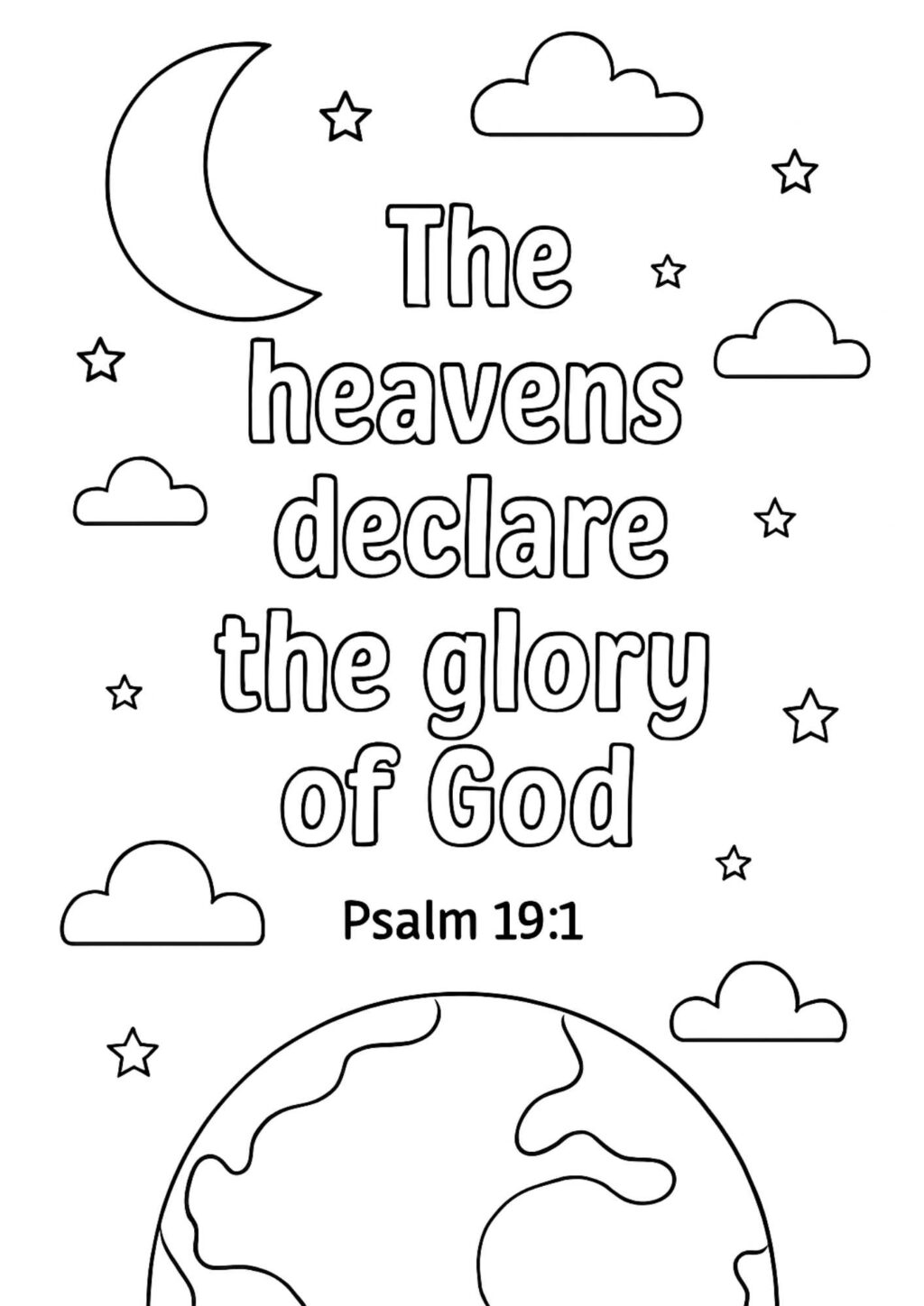Psalm 19:1 Memory Verse Coloring Page – “The Heavens Declare the Glory ...
