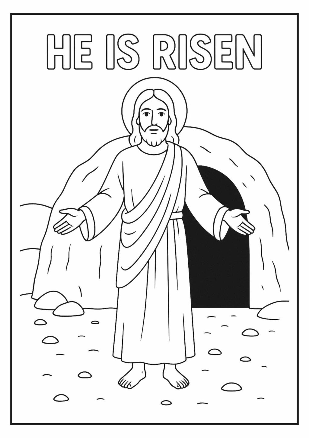 He Is Risen – Easter Coloring Page of Jesus - Free Bible Worksheets