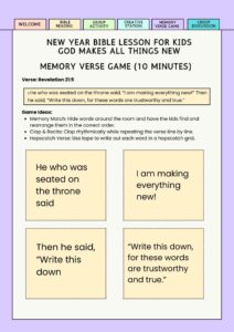 New Year Bible Lesson – Free Printable Lesson Plan, Memory Game ...