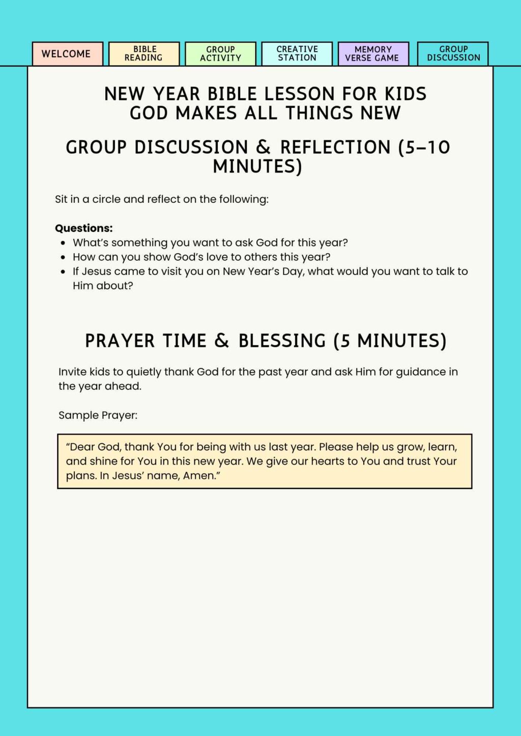 New Year Bible Lesson – Free Printable Lesson Plan, Memory Game ...