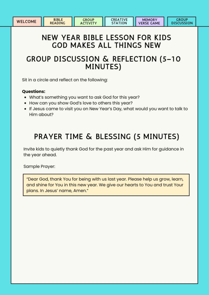 New Year Bible Lesson – Free Printable Lesson Plan, Memory Game ...