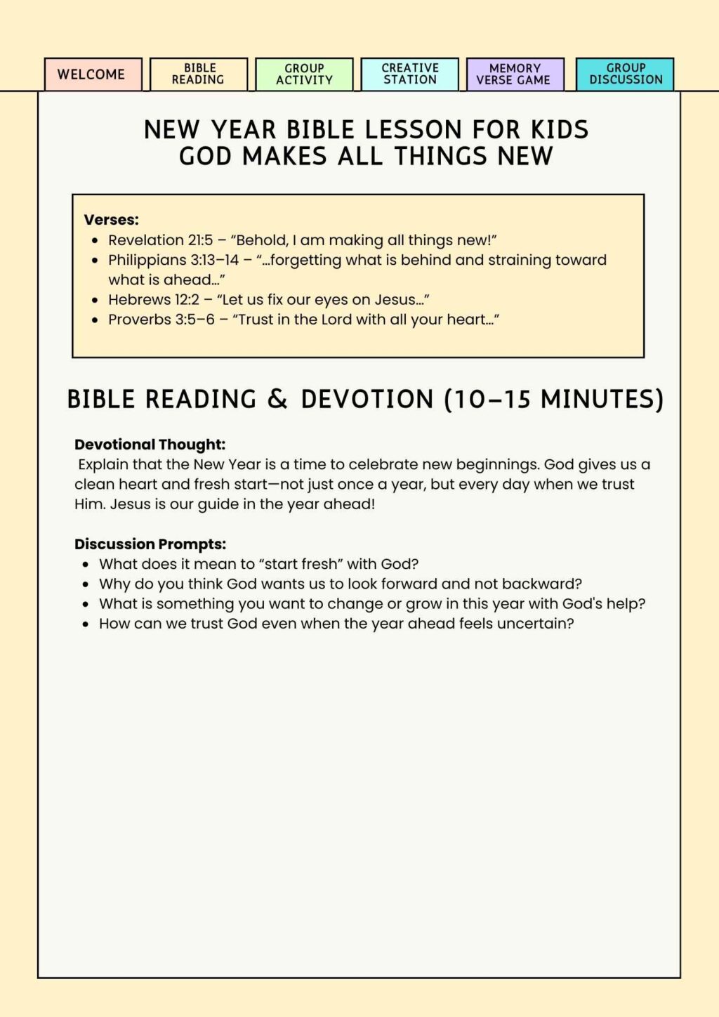 New Year Bible Lesson – Free Printable Lesson Plan, Memory Game ...