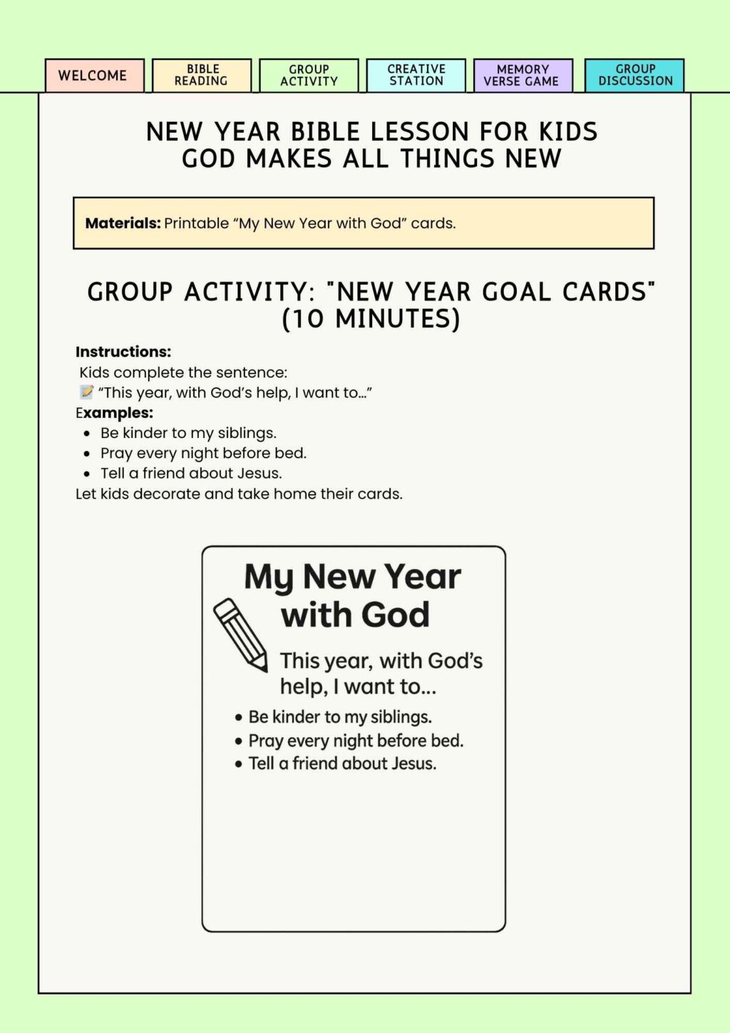 New Year Bible Lesson – Free Printable Lesson Plan, Memory Game ...