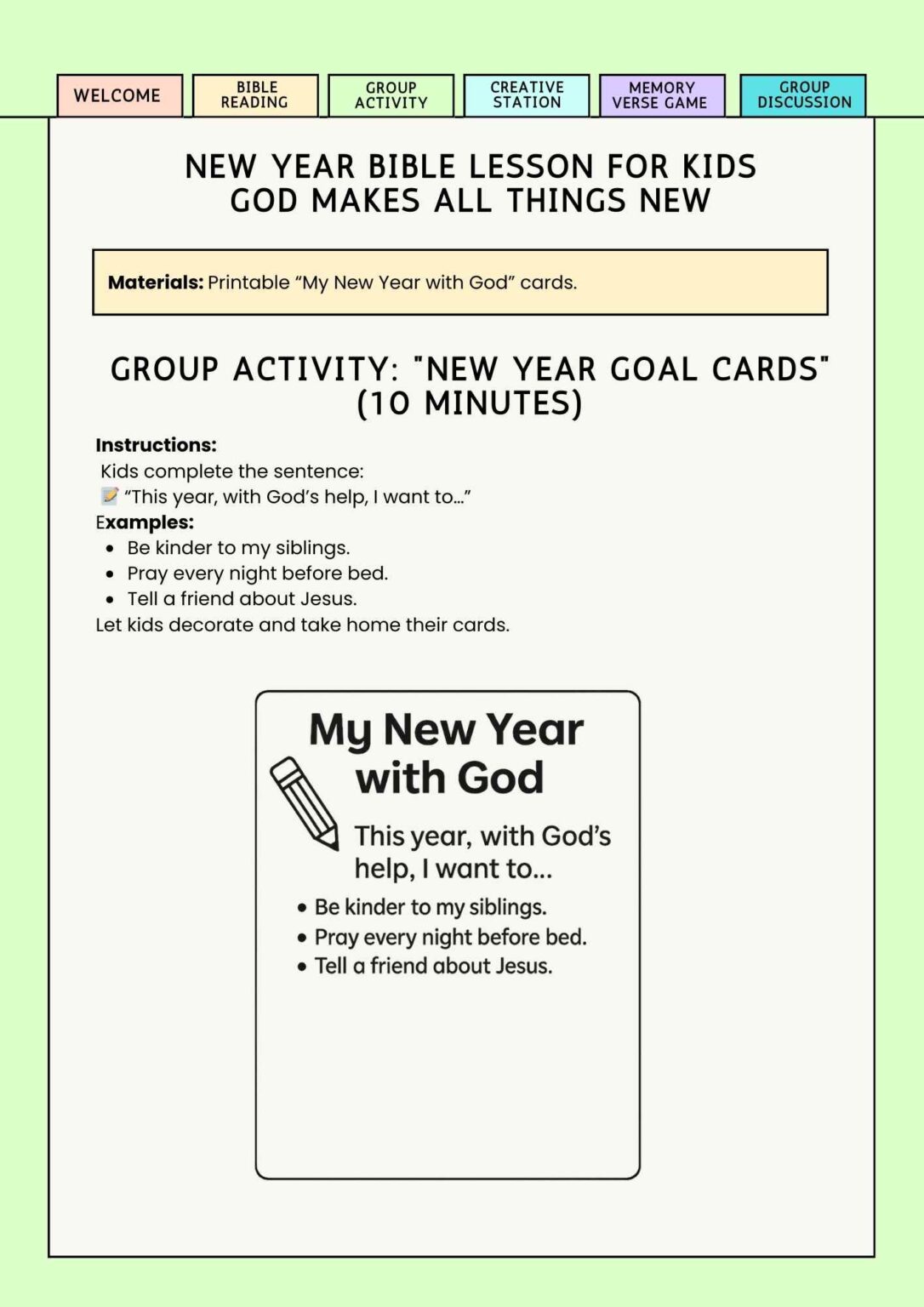 New Year Bible Lesson – Free Printable Lesson Plan, Memory Game ...
