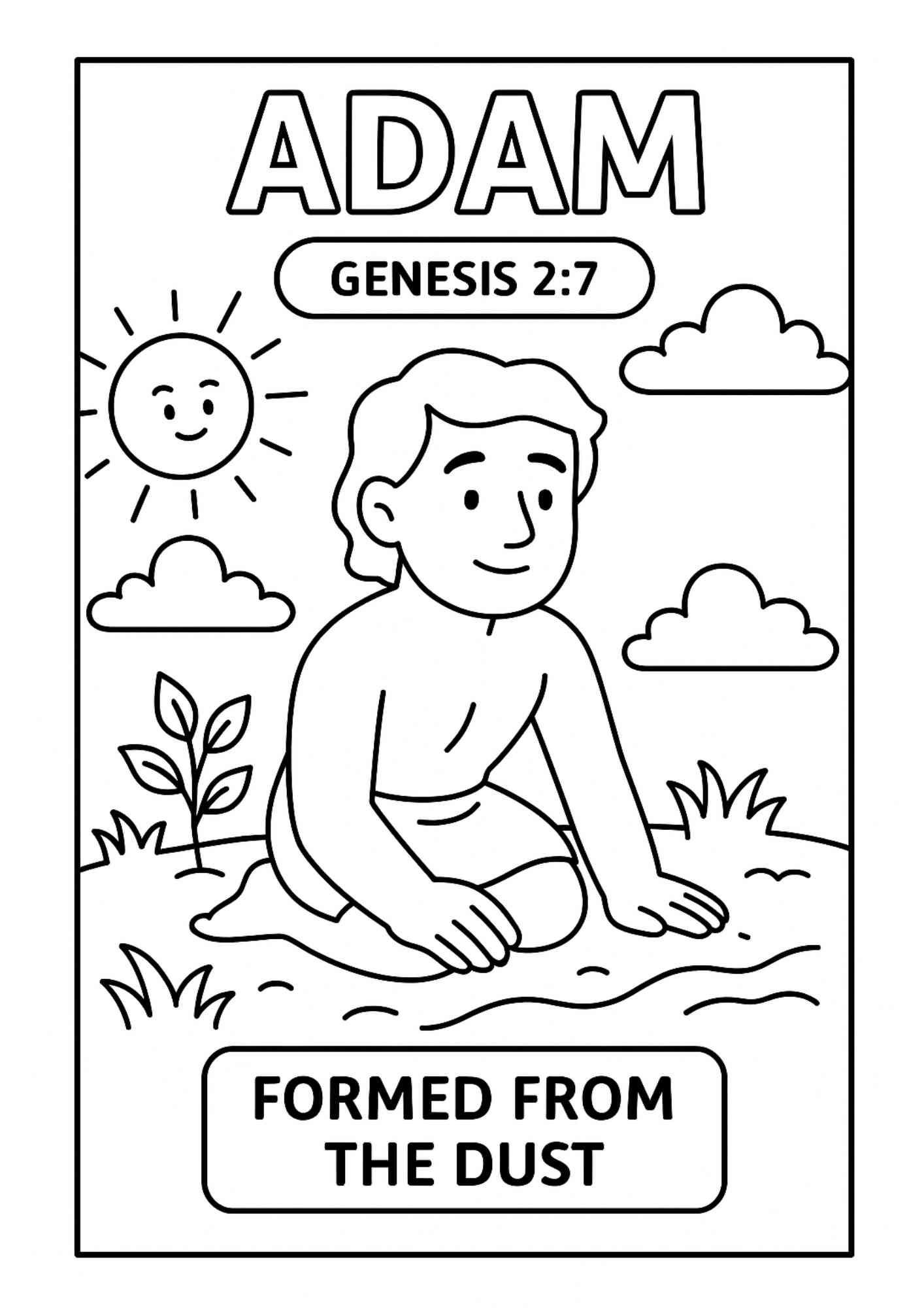 Adam Bible Character Coloring Page – Free Printable for Kids (Genesis 2 ...