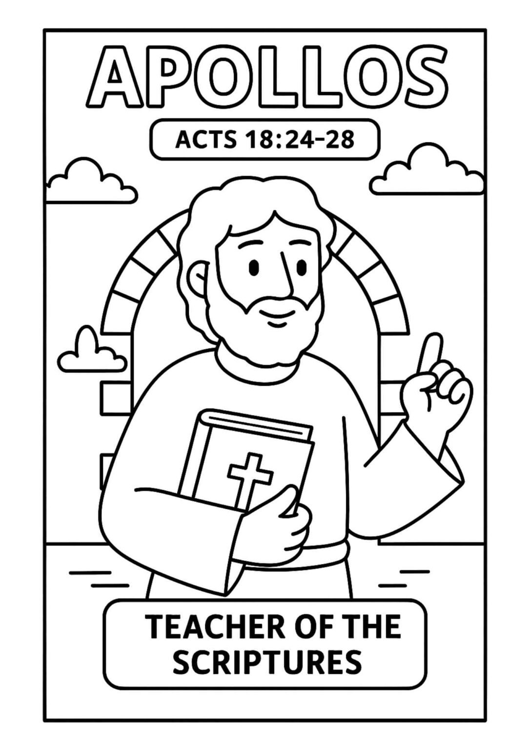 Apollos Bible Character Coloring Page – Free Printable for Kids (Acts ...