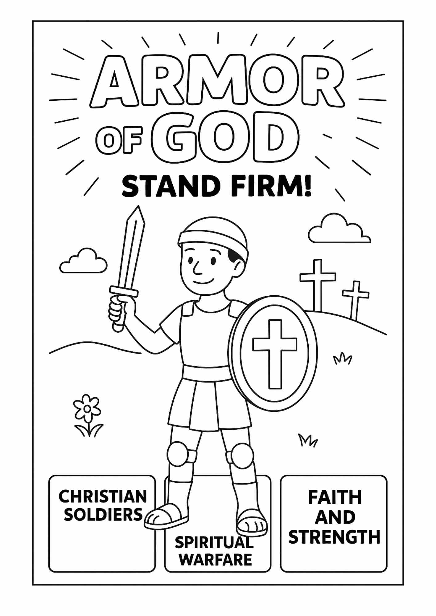 Armor of God – Stand Firm! Magazine-Style Coloring Page (Ephesians 6:11 ...