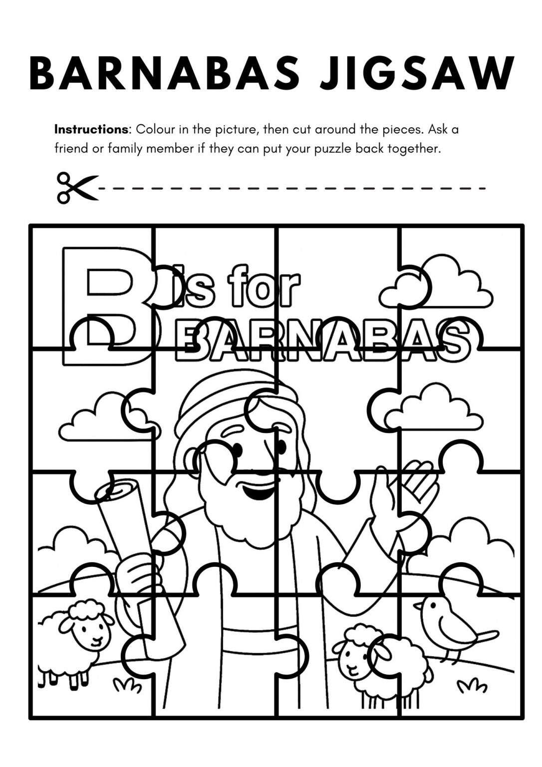 Barnabas Themed Cut and Color Puzzle – Free Bible Printable for Kids ...