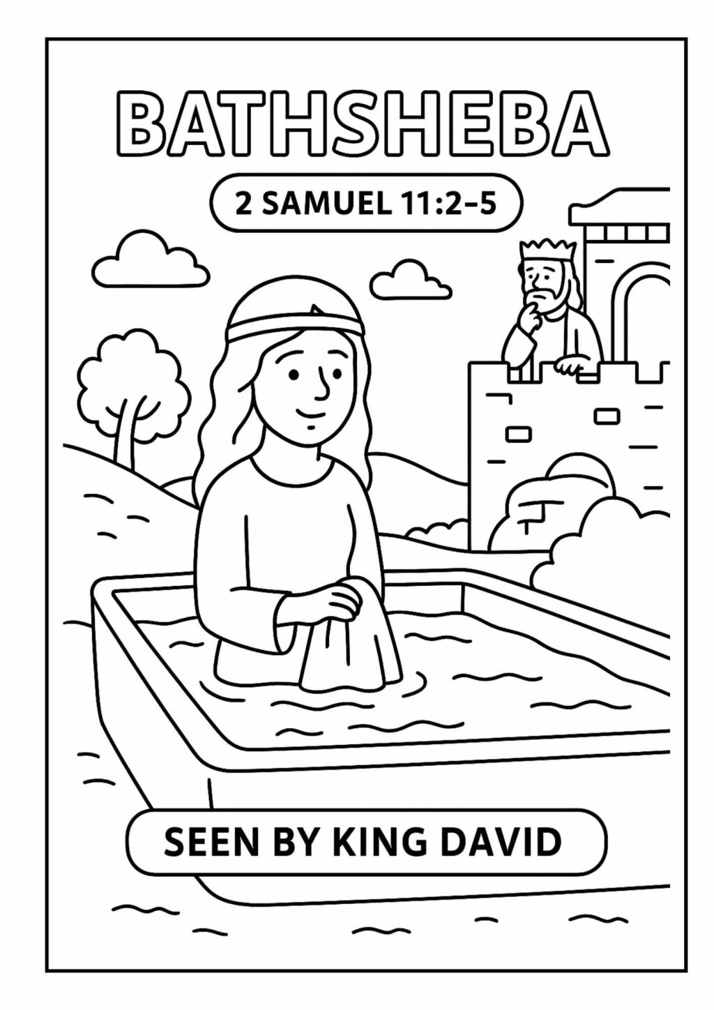 Bathsheba Bible Coloring Page – Free Printable for Kids (2 Samuel 11:2–5) - Free Bible Worksheets