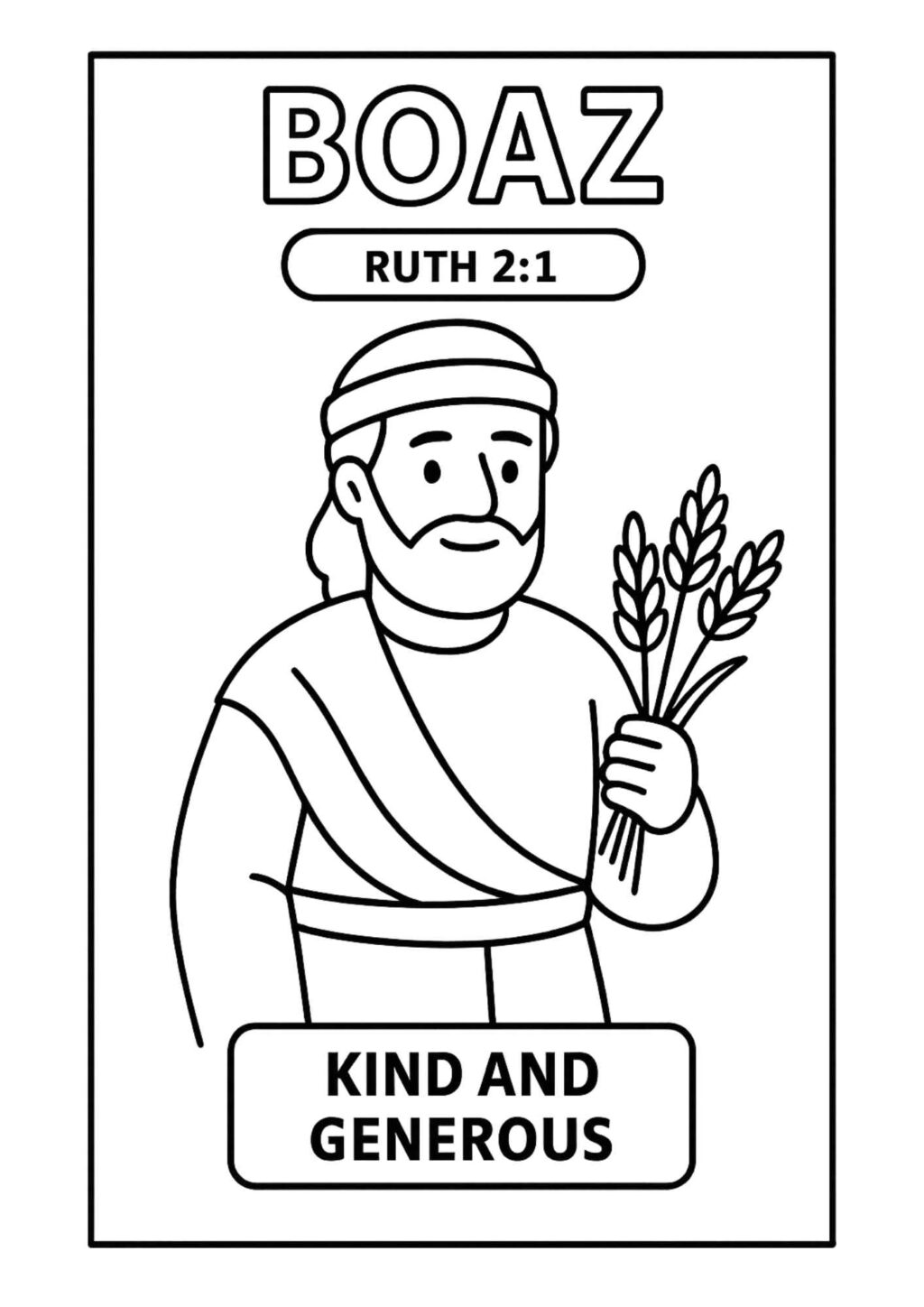 Boaz Bible Character Coloring Page – Free Printable for Kids (Ruth 2:1 ...