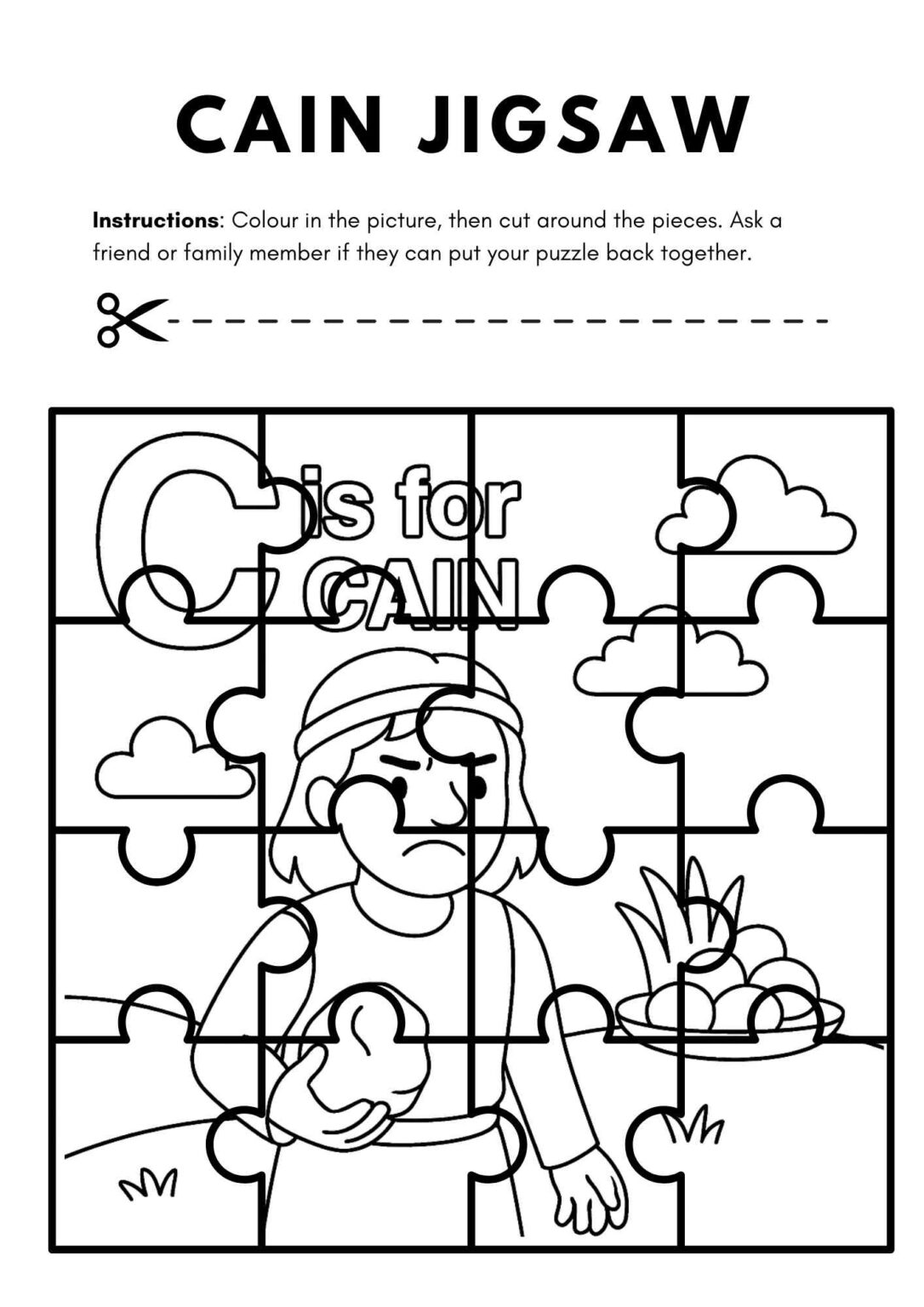 Cain Themed Cut and Color Puzzle – Free Bible Printable for Kids - Free ...