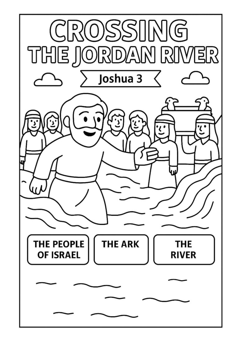 Crossing the Jordan River Coloring Page – Free Joshua 3 Printable for Kids - Free Bible Worksheets