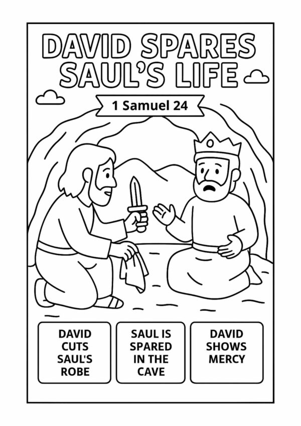David Spares Saul’s Life – 1 Samuel 24 Coloring Page (Free Printable ...