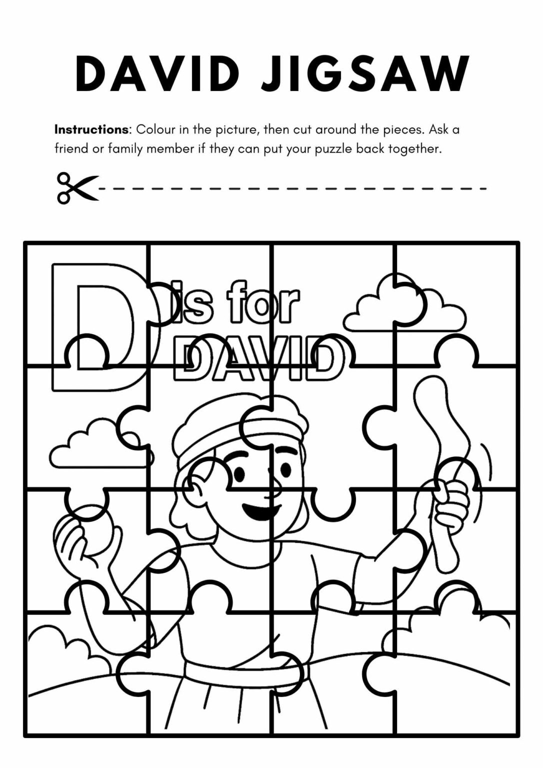 David Themed Cut and Color Puzzle – Free Bible Printable for Kids ...