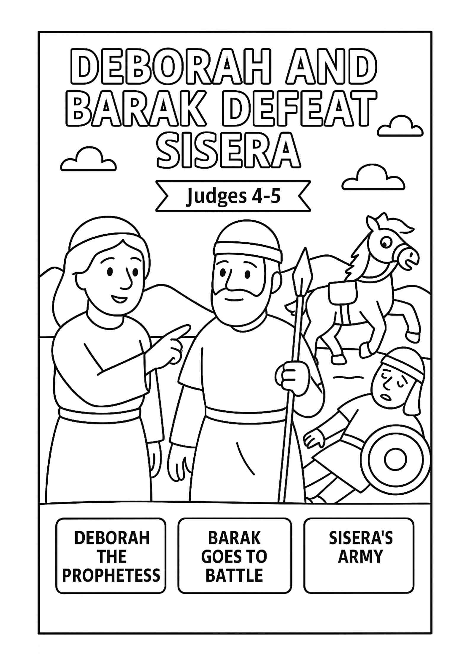 Deborah and Barak Defeat Sisera Coloring Page – Free Judges 4–5 ...