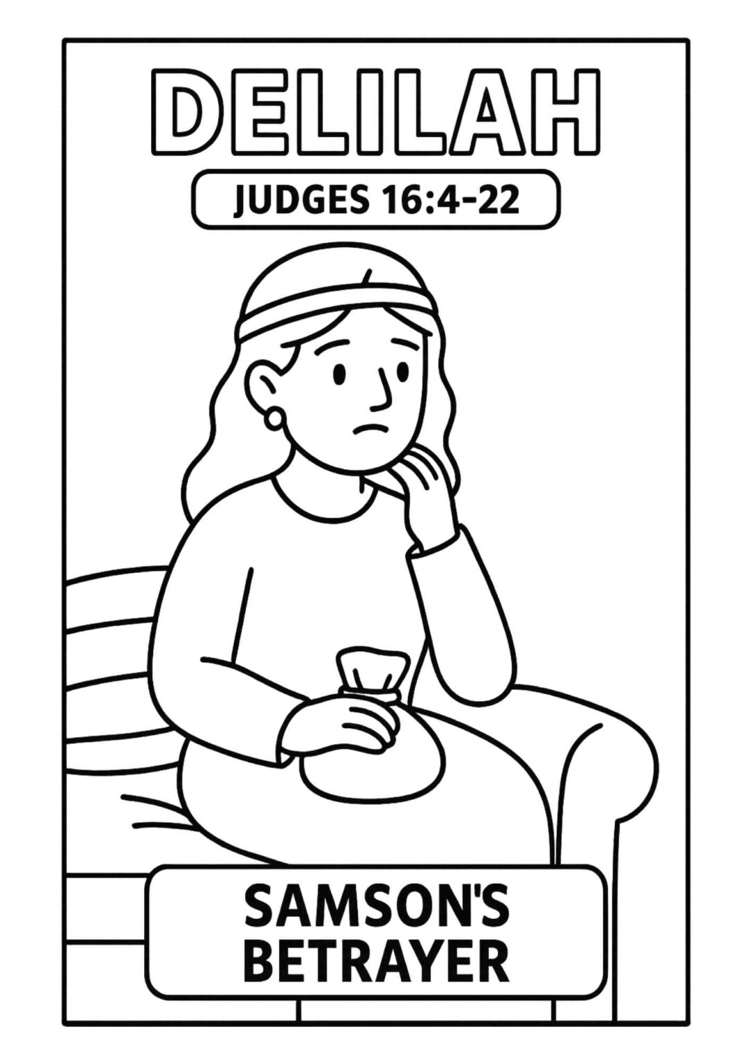 Delilah Bible Character Coloring Page – Free Printable for Kids (Judges ...