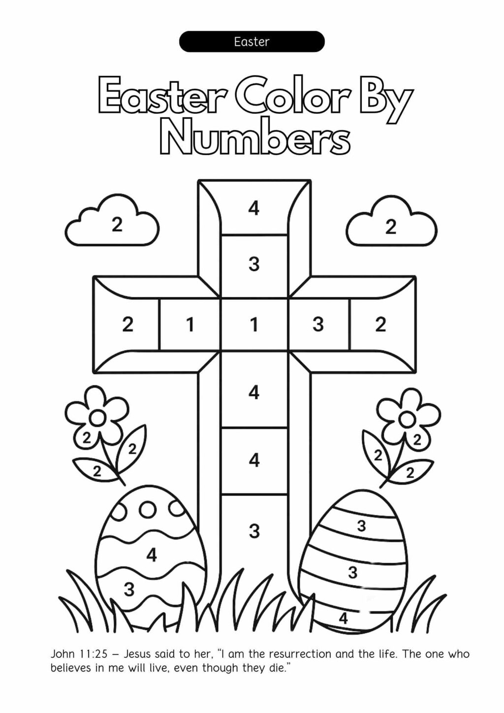 Easter Cross Color by Numbers Printable for Kids - Free Bible Worksheets