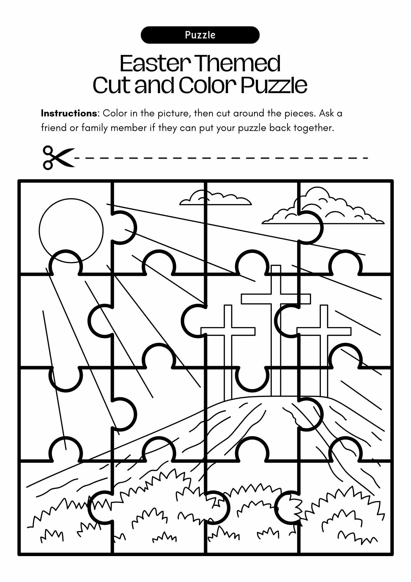Easter Themed Cut and Color Puzzle – Free Bible Printable for Kids ...