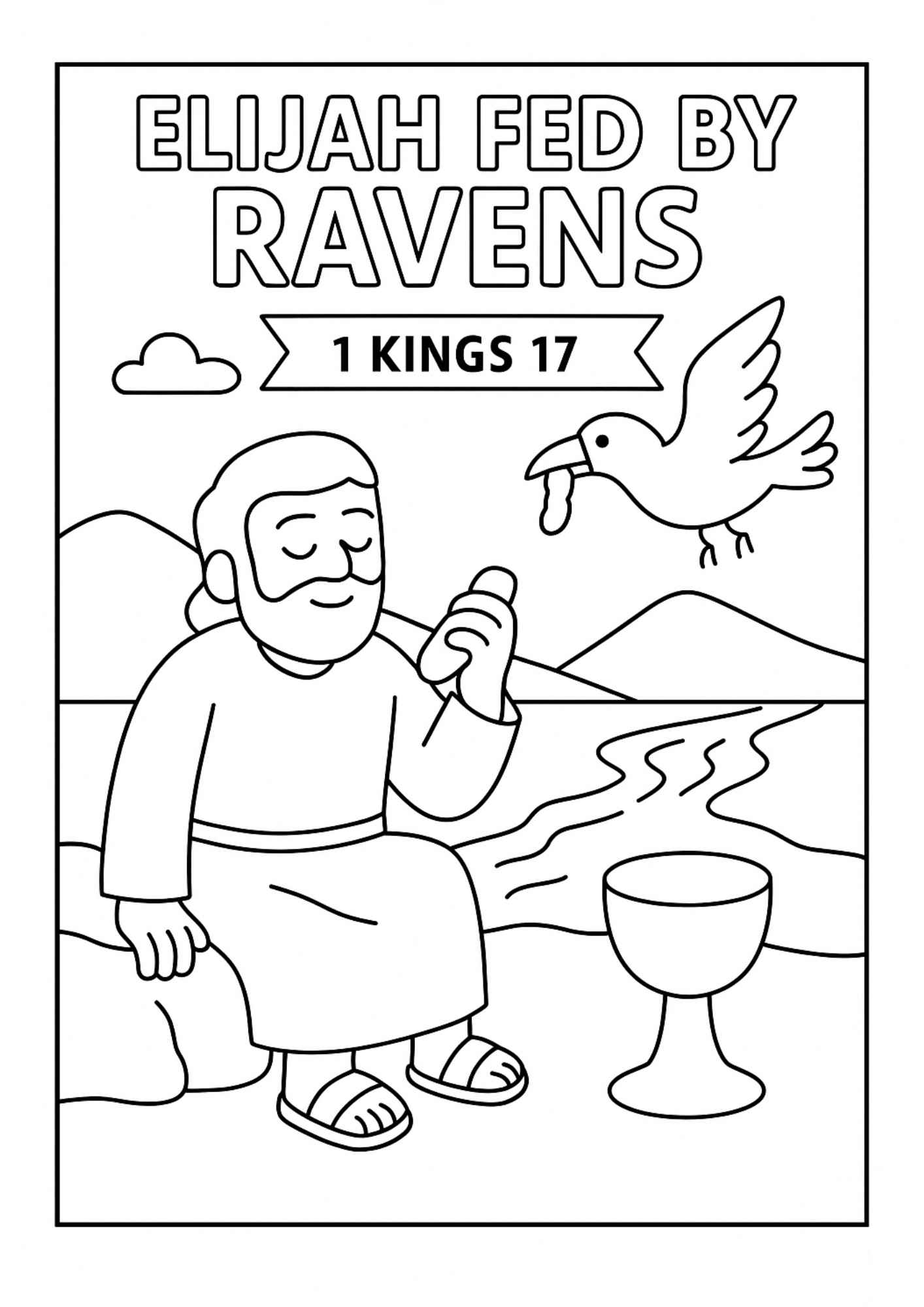 Elijah Fed by Ravens – Free Bible Coloring Page for Kids (1 Kings 17 ...