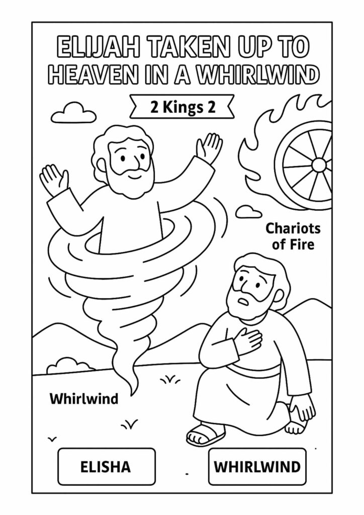 Elijah Taken Up to Heaven – Free Bible Coloring Page for Kids (2 Kings ...