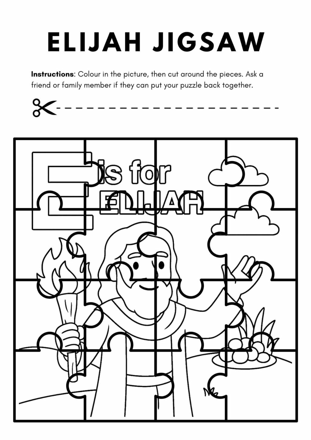 Elijah Themed Cut and Color Puzzle – Free Bible Printable for Kids ...